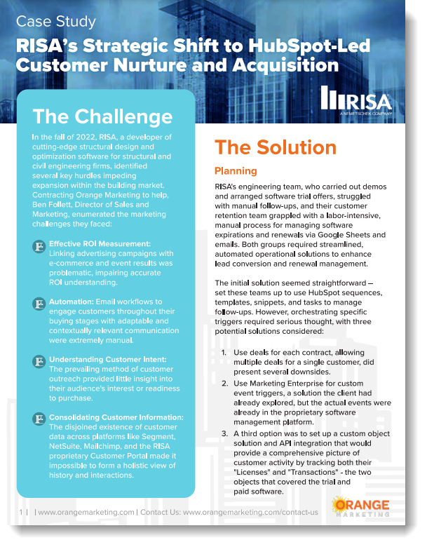 RISA’s HubSpot-Led Customer Nurture and Acquisition Case Study | Orange Marketing